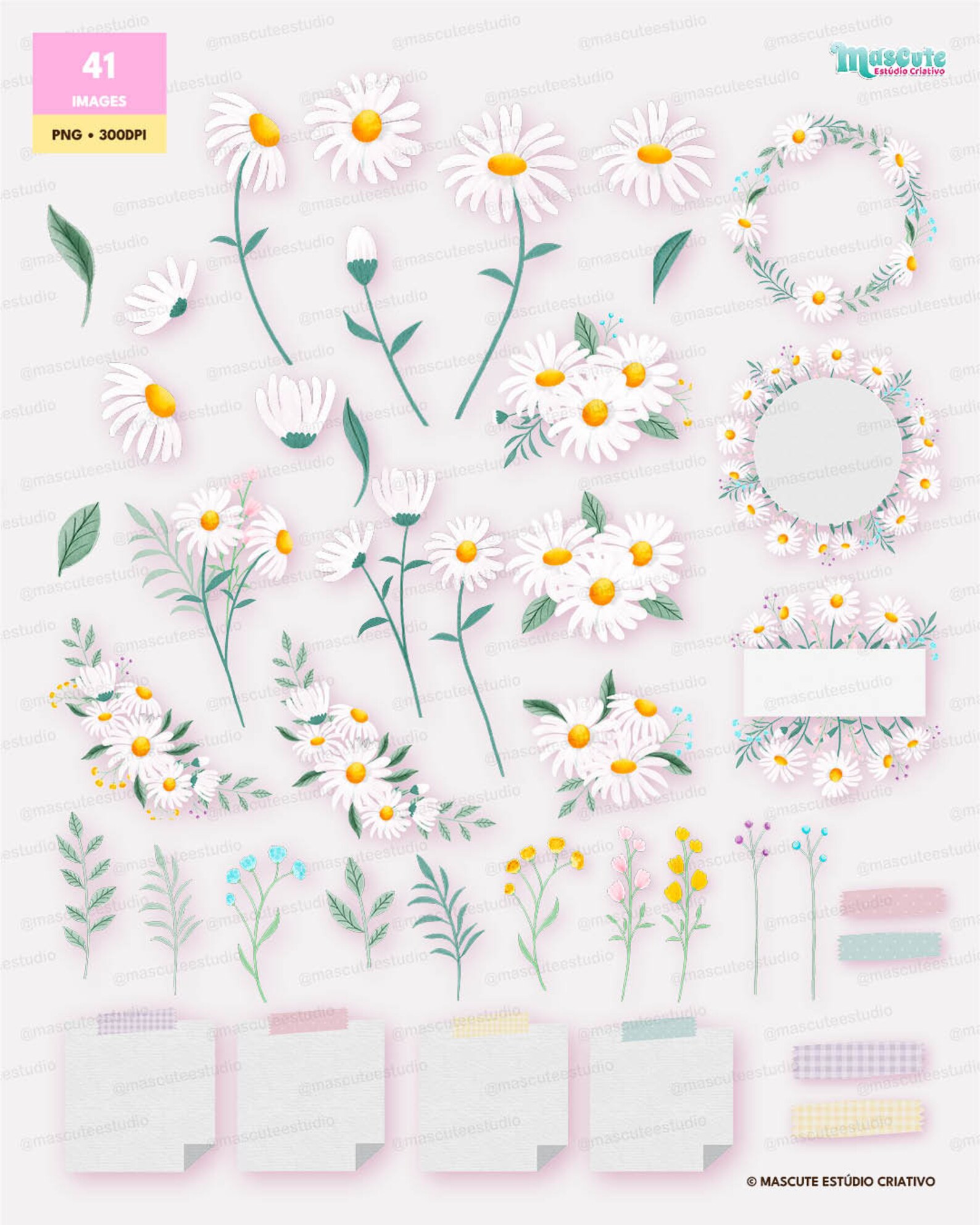 Watercolor Daisy Flower Clipart and Digital Paper, Floral Spring Art ...