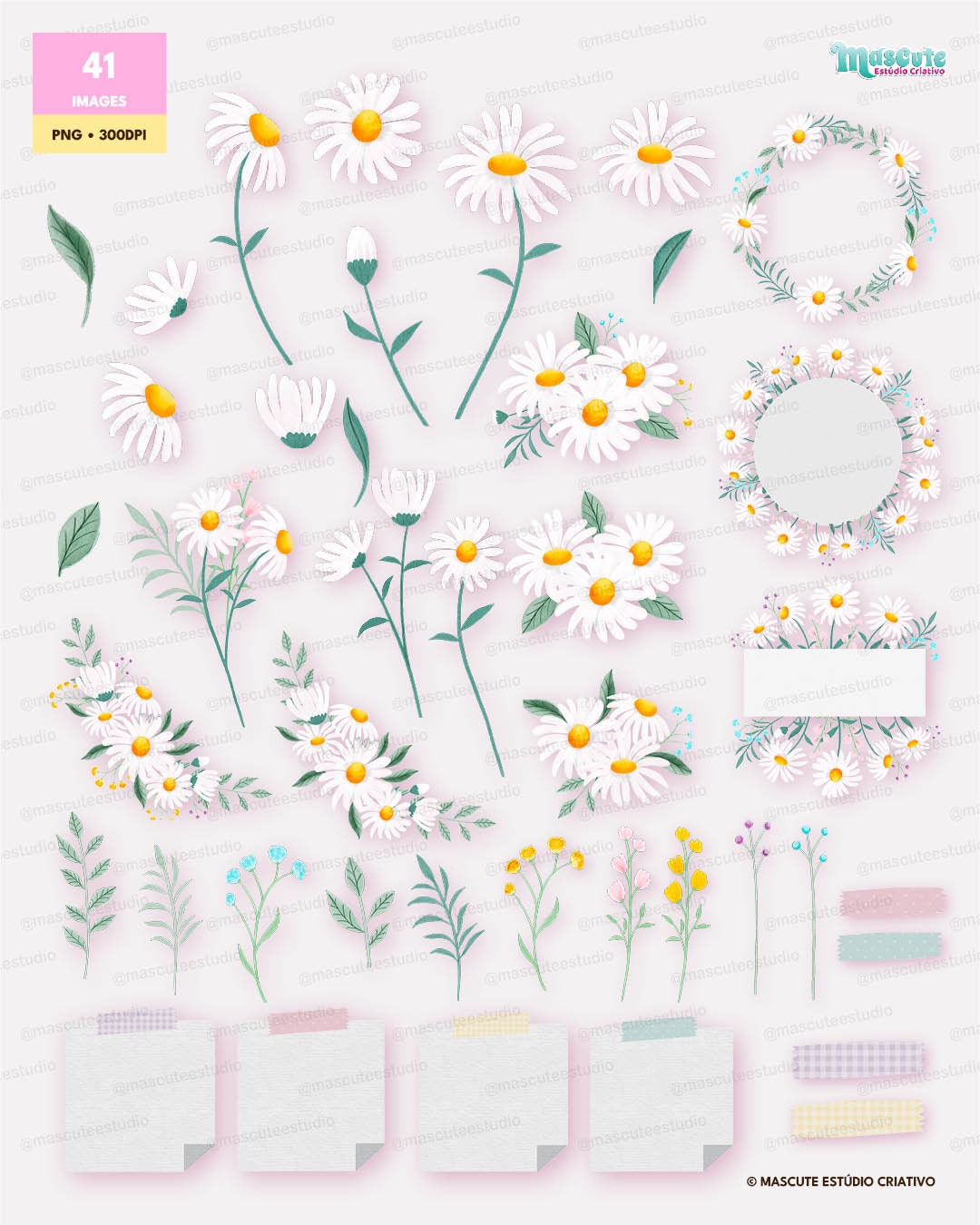 Watercolor Daisy Flower Clipart and Digital Paper, Floral Spring Art ...