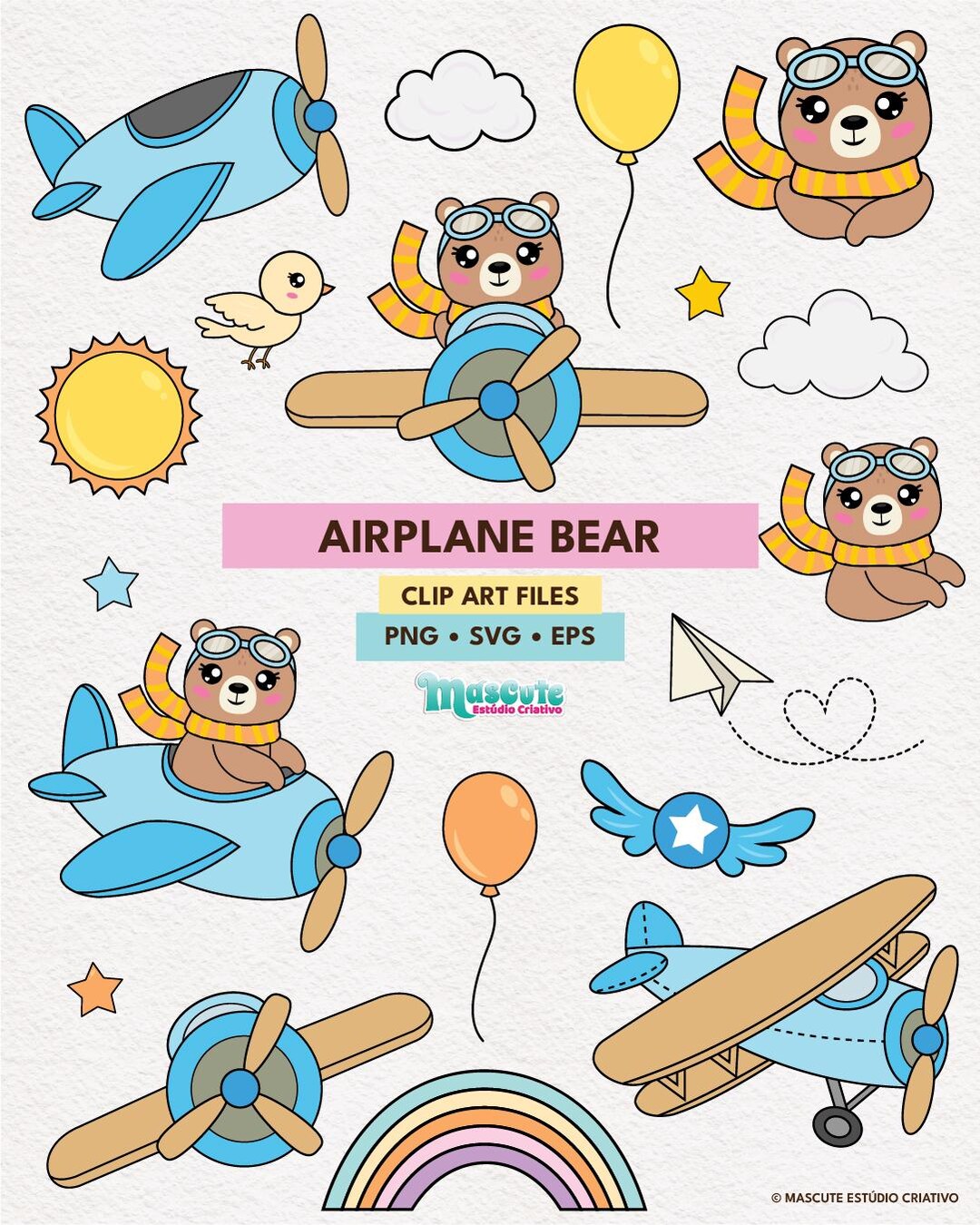Pilot Bear Clipart Set | Airplane Graphics (SVG, PNG, EPS - Etsy
