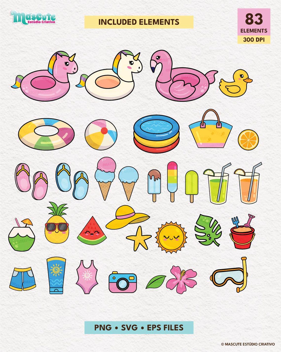 Pool Party Clipart Set: Summer Fun Illustrations (SVG, PNG, EPS) - Etsy