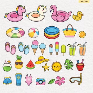 Pool Party Clipart Set Svg PNG EPS | Cute Summer Fun Illustrations for ...