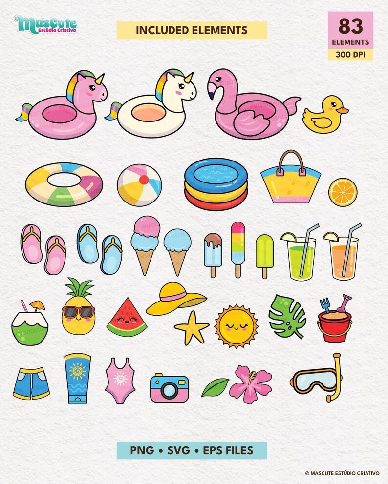 Pool Party Clipart Set: Summer Fun Illustrations (SVG, PNG, EPS) - Etsy