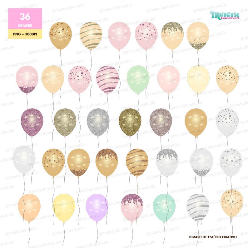 Colorful Glitter Balloons Clipart - Digital Clip Art Graphics PNG for ...