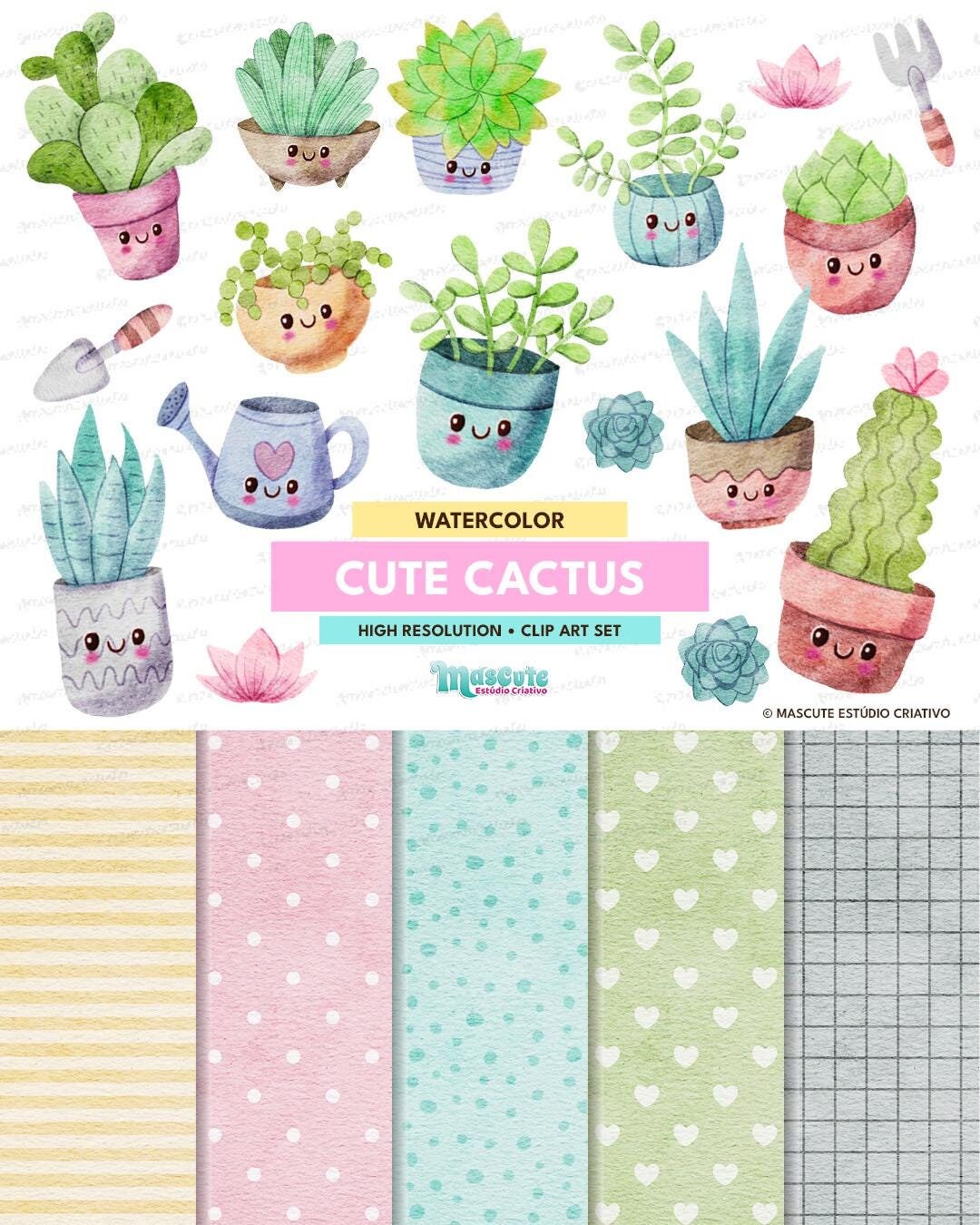Watercolor Cactus and Succulents Clipart | Cute Botanical Illustrations ...