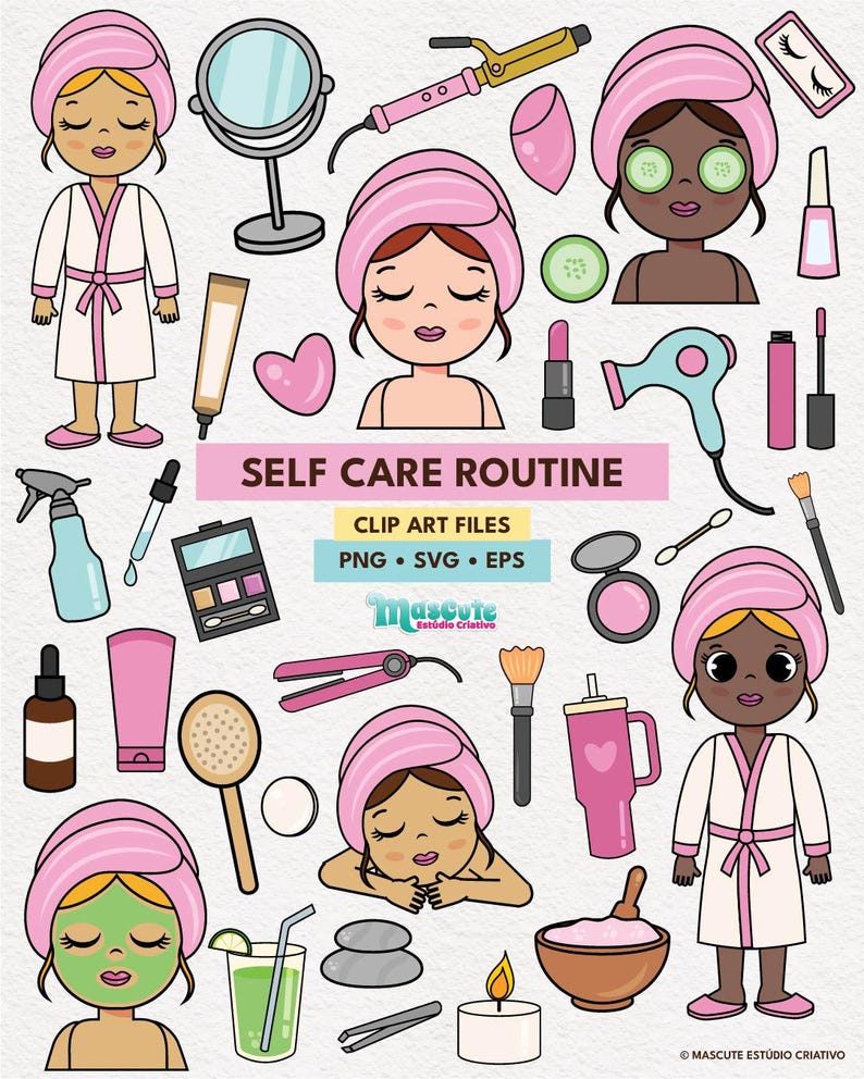 Selfcare Routine Clipart Set SVG PNG EPS | Cute Self-love & Wellness ...