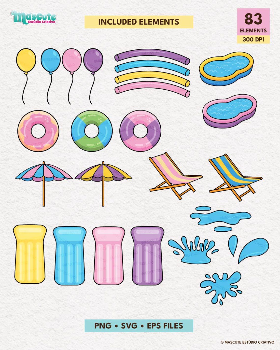 Pool Party Clipart Set: Summer Fun Illustrations (SVG, PNG, EPS) - Etsy