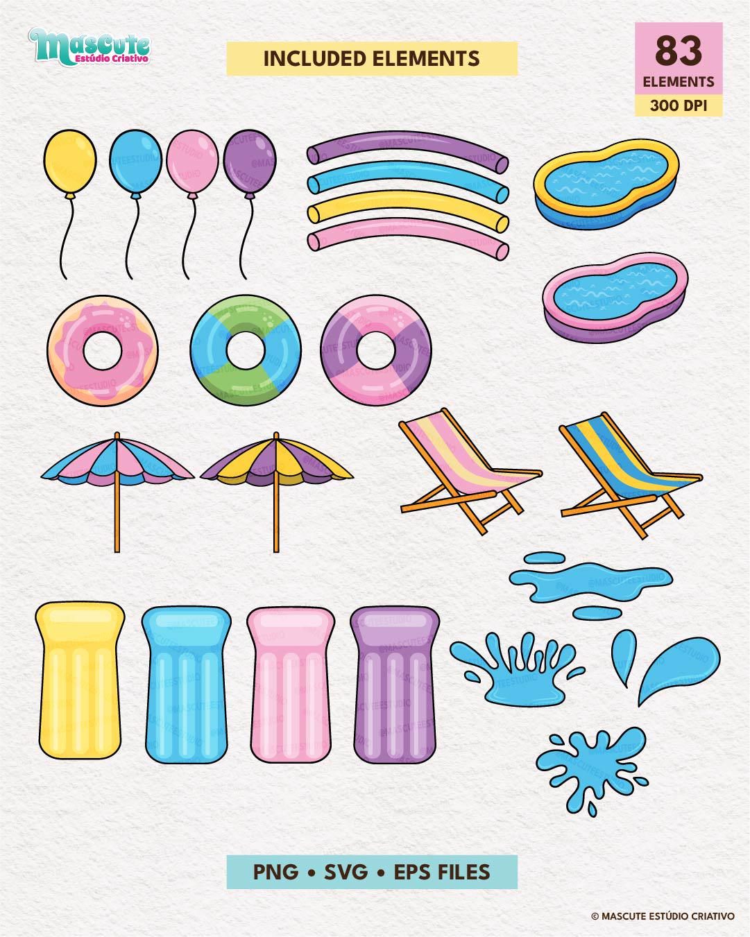 Pool Party Clipart Set: Summer Fun Illustrations (SVG, PNG, EPS) - Etsy