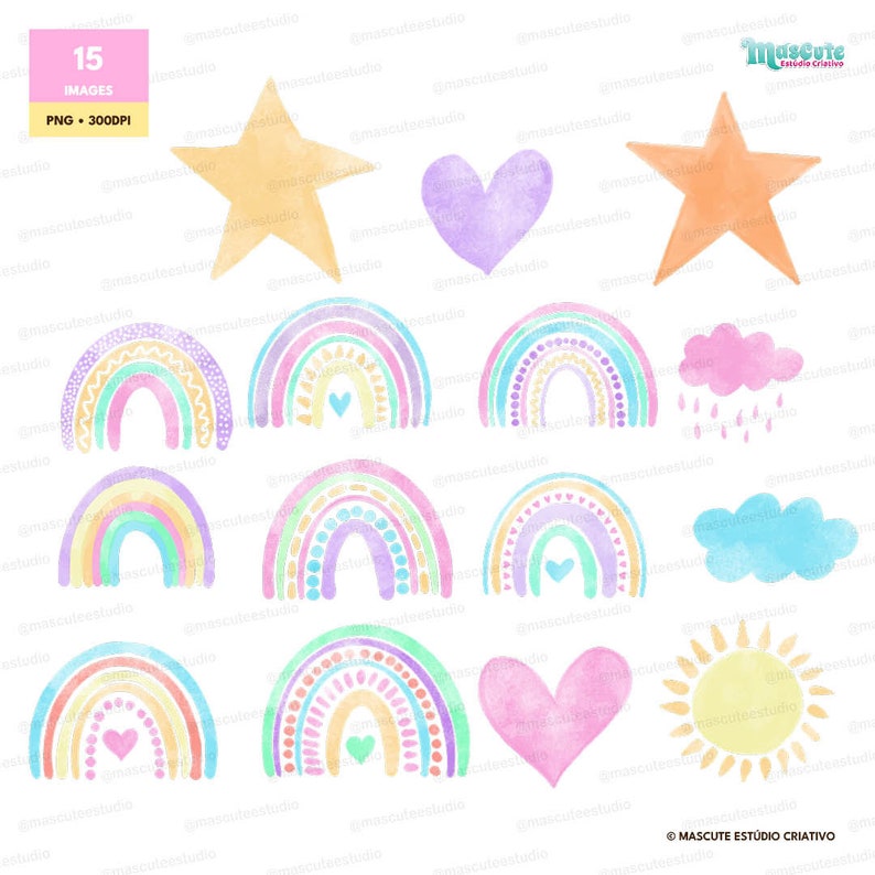 Rainbow Watercolor Clipart, Rainbow Clip Art , Weather Graphics ...