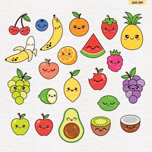 Cute Fruit Clipart Set SVG PNG EPS | Kawaii Fruit Illustrations for ...