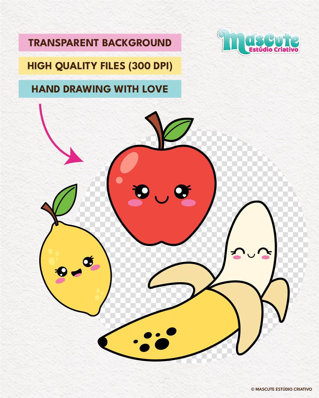 Cute Fruit Clipart Set SVG PNG EPS | Kawaii Fruit Illustrations for ...