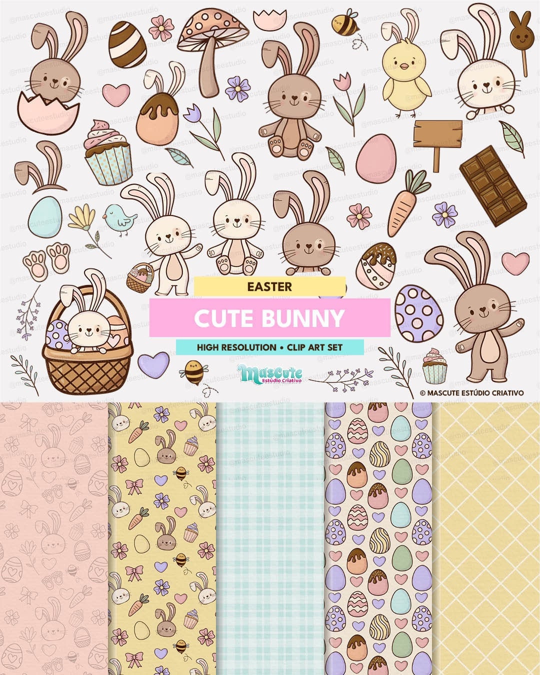 Easter Cute Bunny Clipart and Digital Paper, Vintage Baby Decor ...
