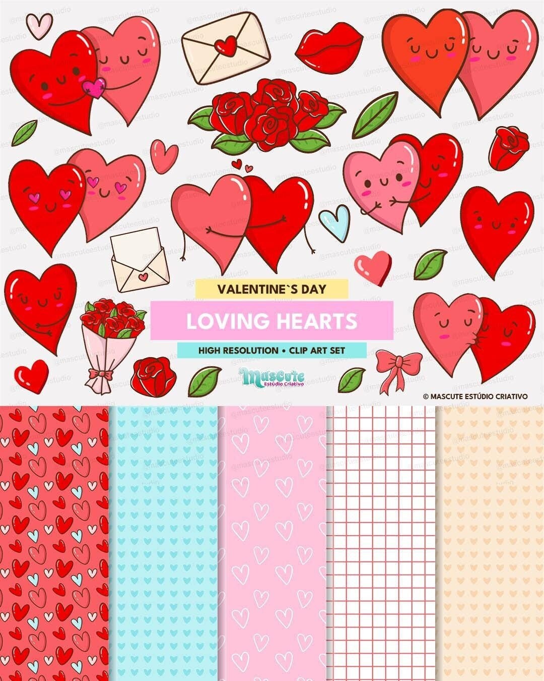 Cute Valentine's Day Hearts Clipart Set | Hand-drawn Love Illustrations ...