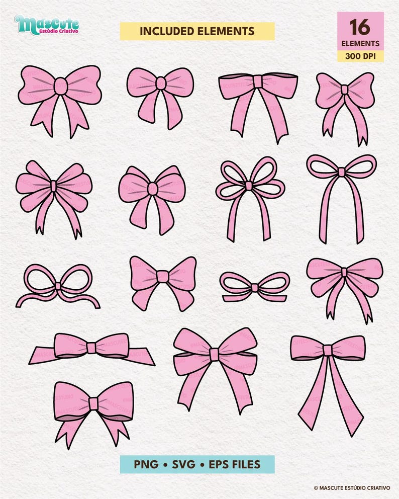Pink Coquette Bow Clipart Bundle: Girly PNG SVG EPS (digital Download ...