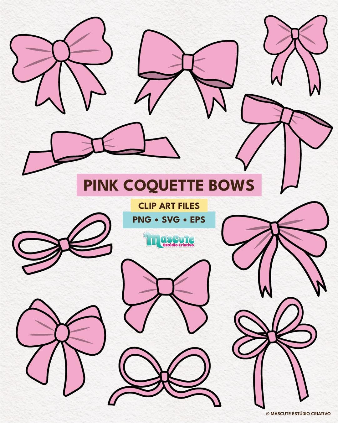 Pink Coquette Bow Clipart Bundle: Girly PNG SVG EPS (digital Download ...
