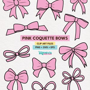 Pink Coquette Bow Clipart Bundle: Girly PNG SVG EPS (digital Download ...