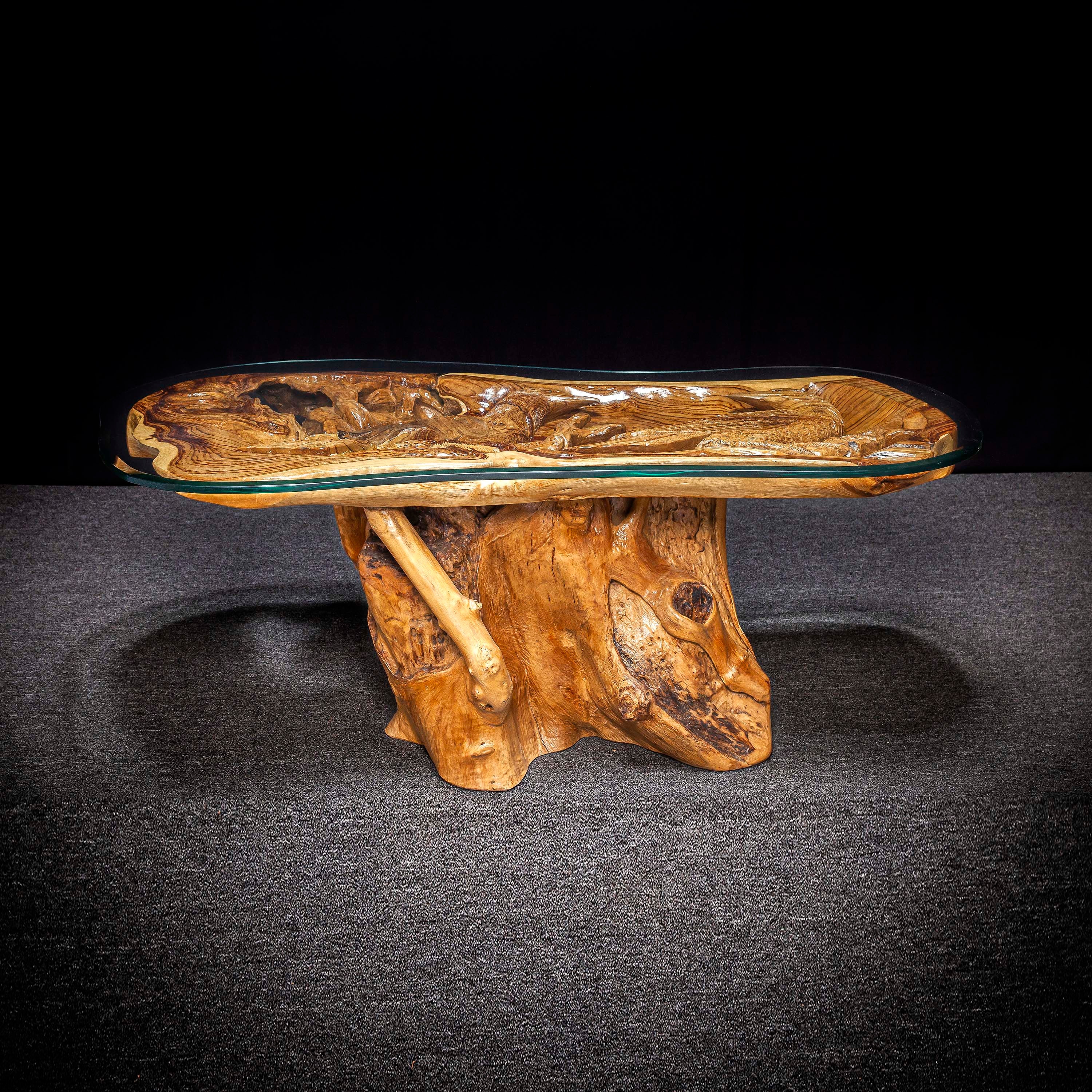 Twin Birds Carved Teak Root Table - Etsy