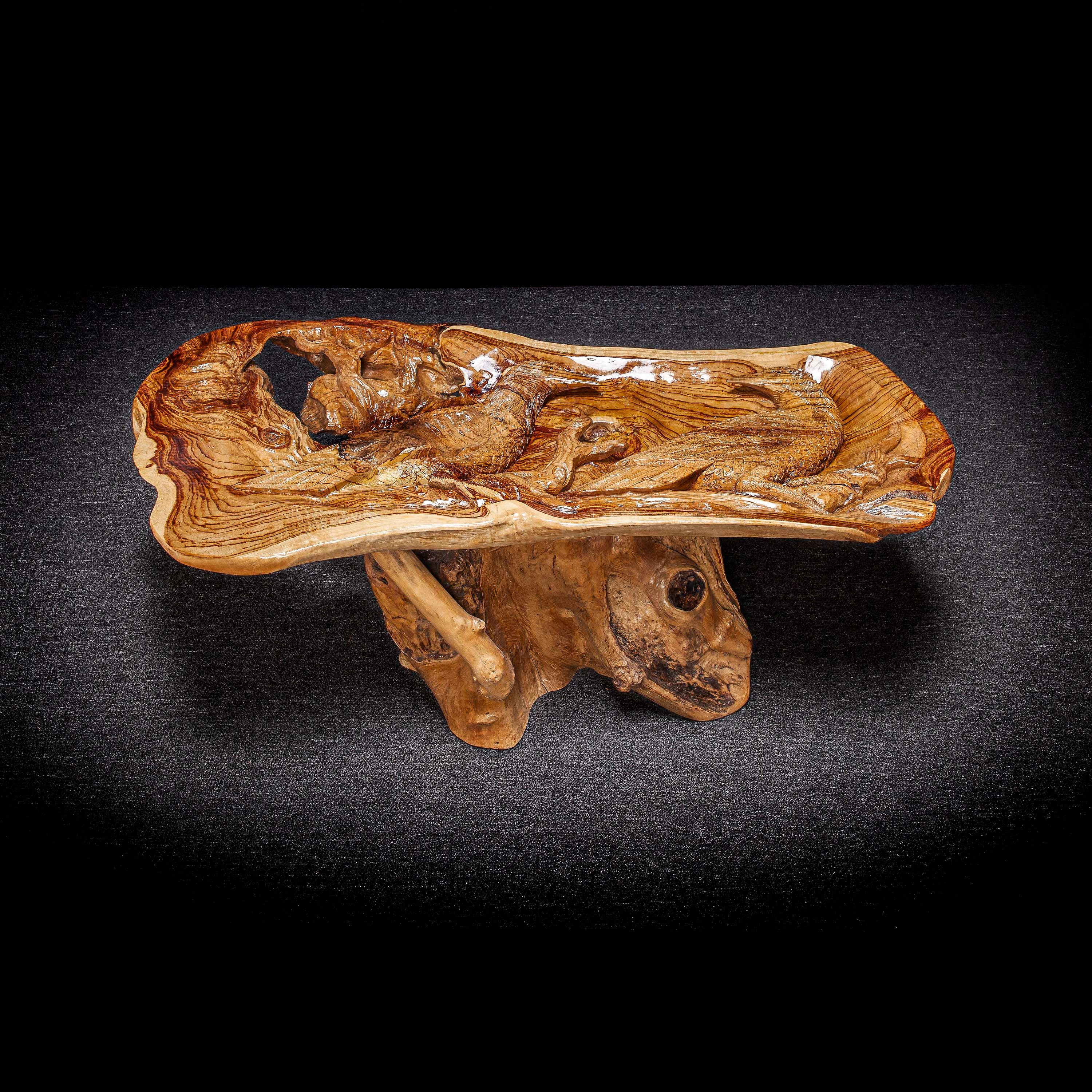 Twin Birds Carved Teak Root Table - Etsy