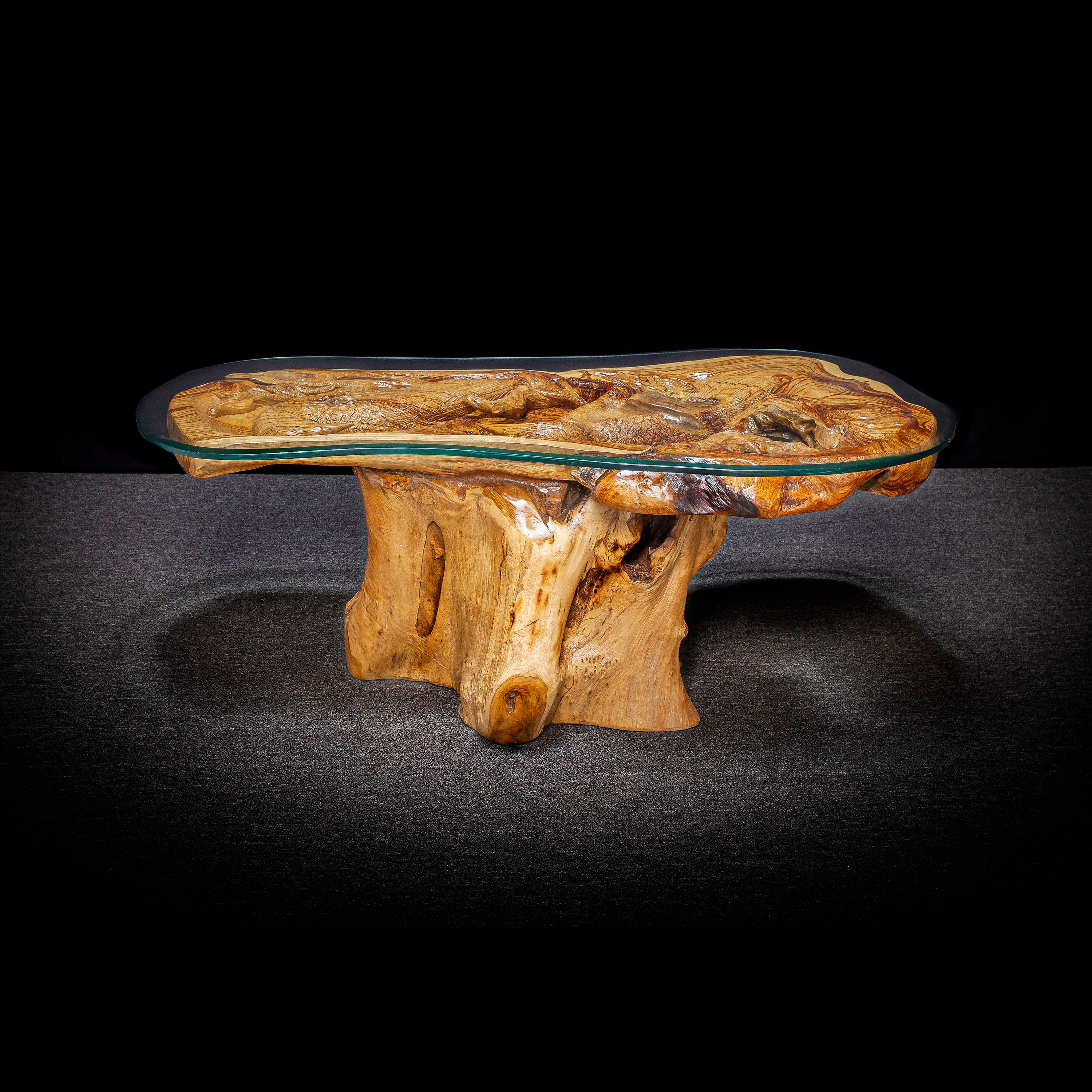 Twin Birds Carved Teak Root Table - Etsy