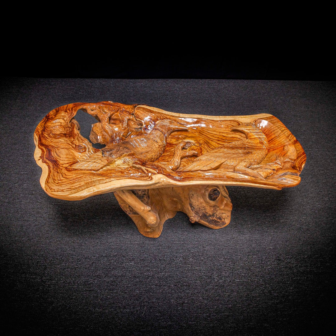 Twin Birds Carved Teak Root Table - Etsy