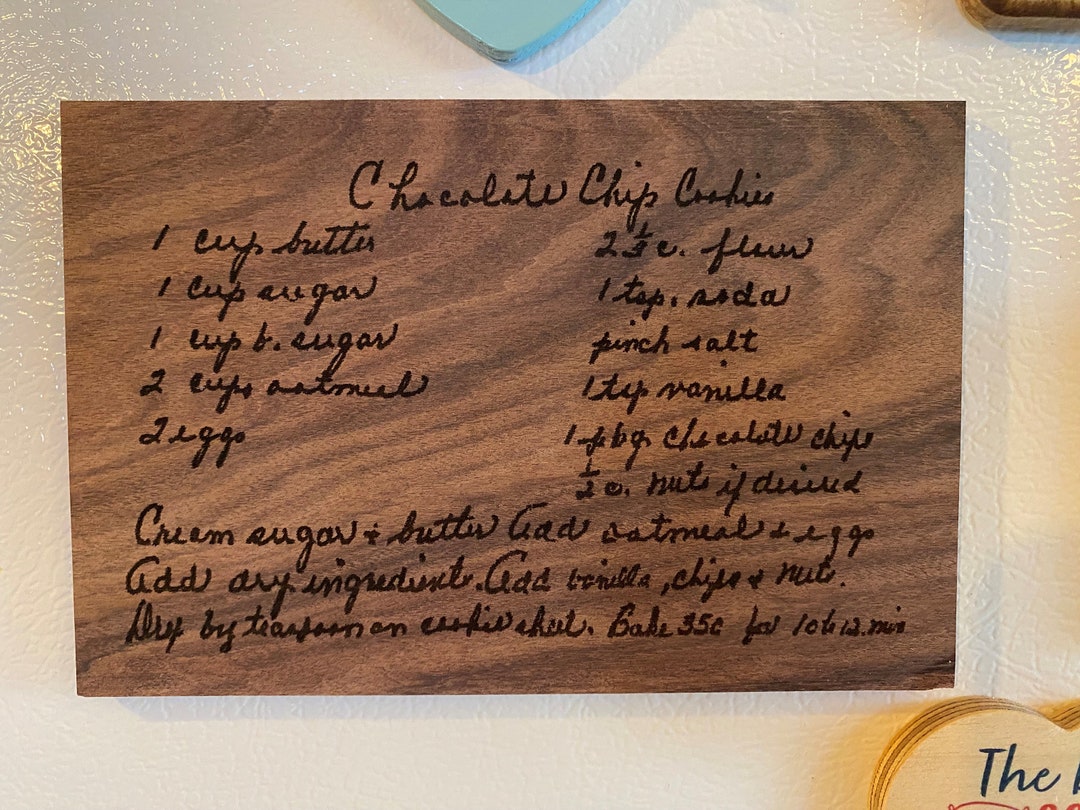 Magnetic Handwritten Wooden Recipe Card, Custom Fridge Magnet, Family ...