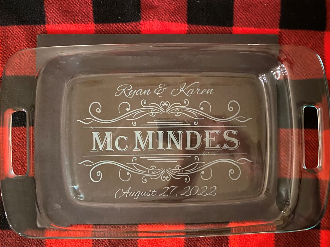 Personalized Pyrex Glass Casserole Baking Dish With Lid Flourish Family ...