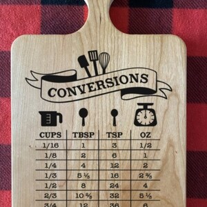 Kitchen Conversion Chart-cups/spoons Measurement Chart-laser Engraved ...