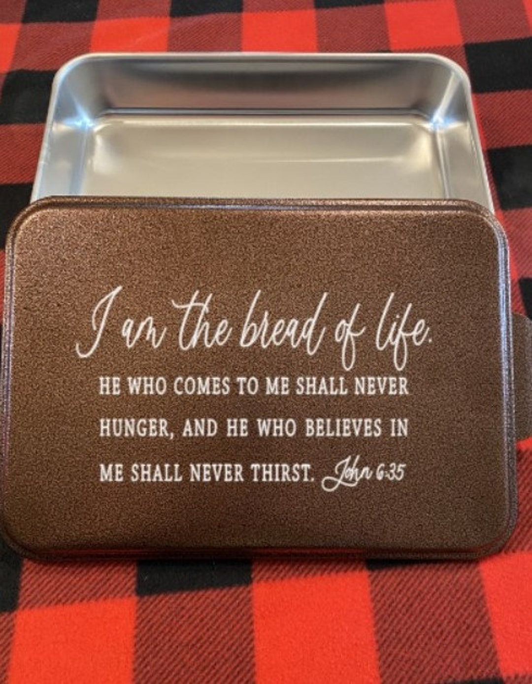 9x13 Aluminum Cake Pan With Colored Lid Laser Engraved Bread of Life ...
