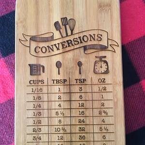 Kitchen Conversion Chart-cups/spoons Measurement Chart-laser Engraved ...