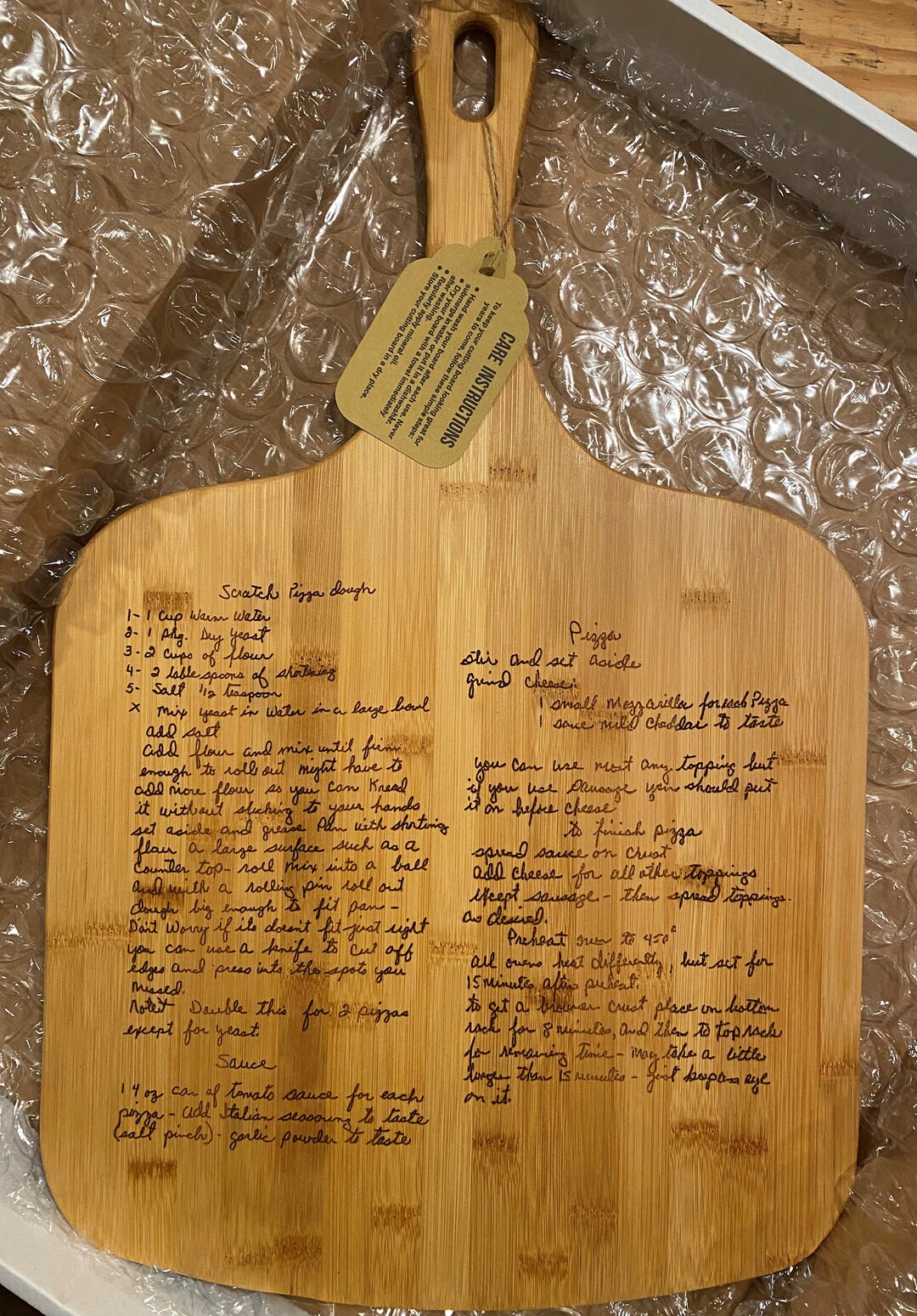 Handwritten Recipe Engraved Bamboo Pizza Peel, Pizza Paddle, Custom ...