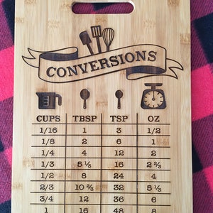 Kitchen Conversion Chart-cups/spoons Measurement Chart-laser Engraved ...