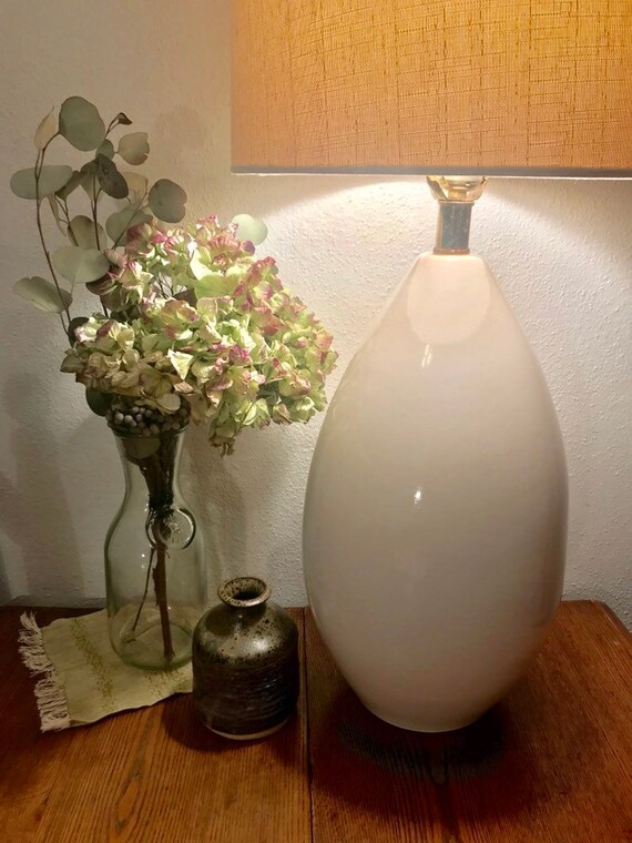Large Mid Century Modern White Table Lamp | Etsy