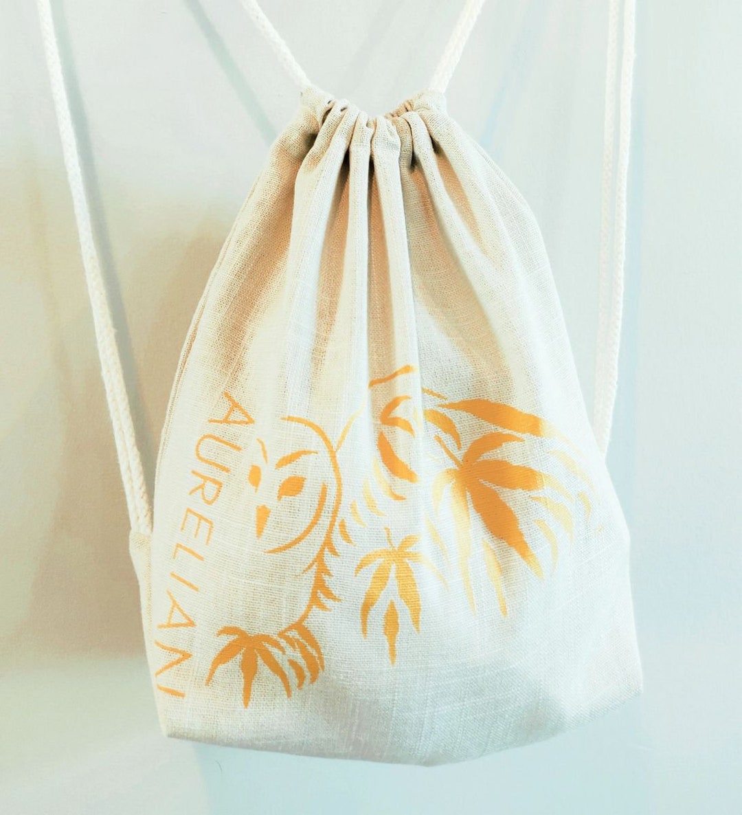Hemp Drawstring Bag Backpack Printed With Aurelian Barn Owl + Free Hemp ...