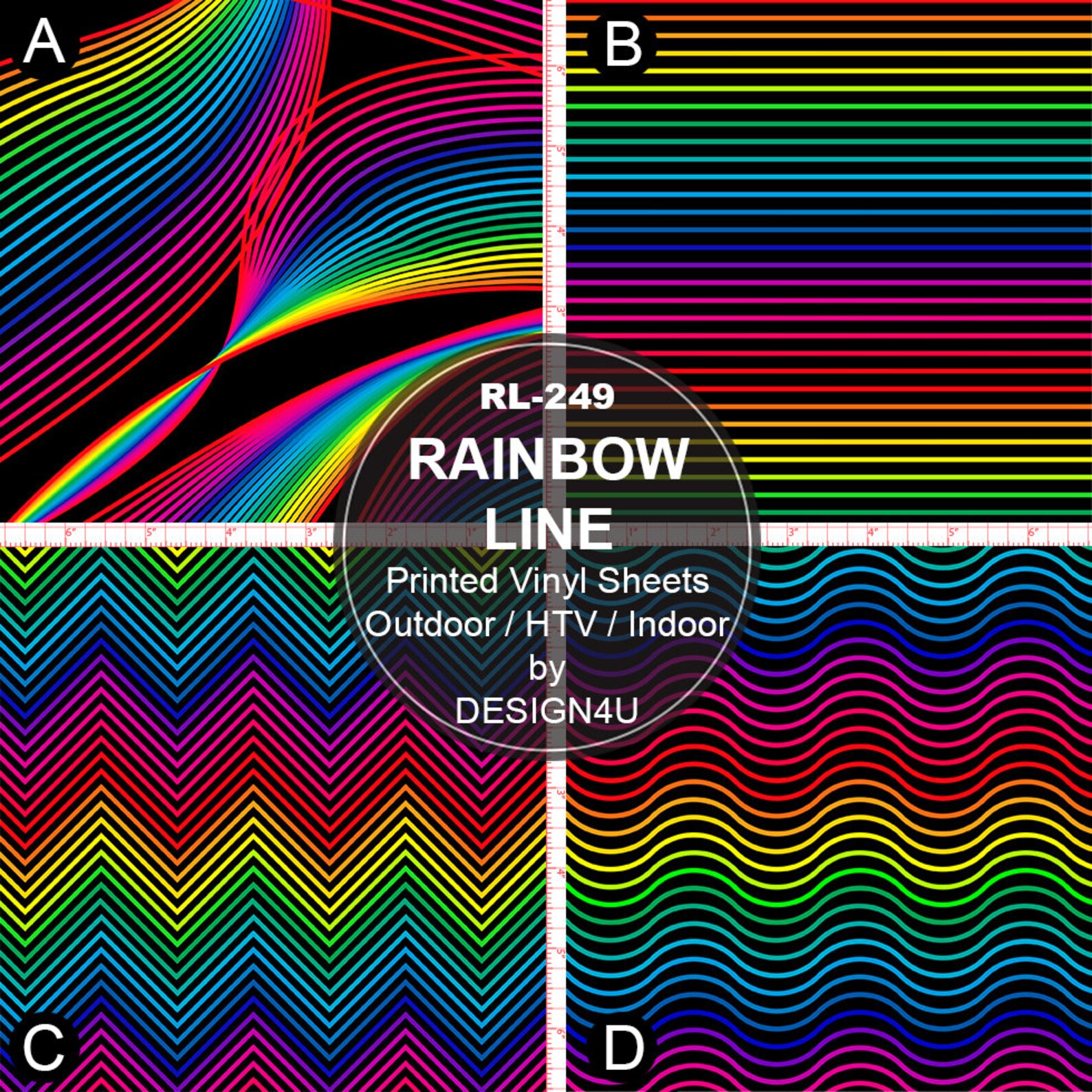 Rainbow Line Printed Patterns Adhesive Vinyl Heat Transfer - Etsy