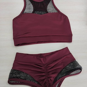 Pole Dance Wear Outfit, Violet Pole Dance Top and Shorts With Mesh ...