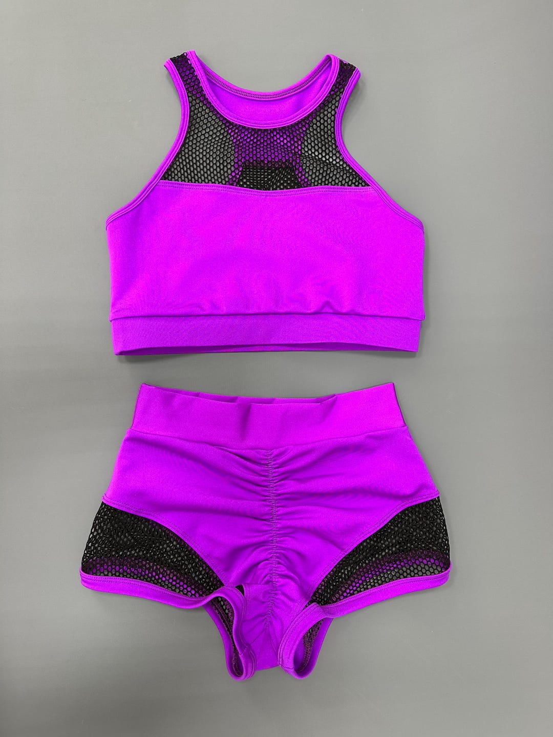 Pole Dance Wear Outfit, Violet Pole Dance Top and Shorts With Mesh ...