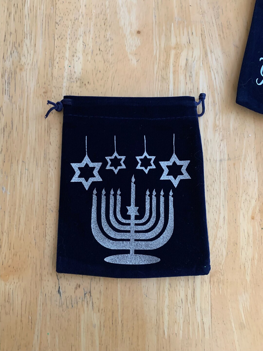 Menorah With Hanging Star of David, Velvet Hanukkah Treat Bag, Reusable ...