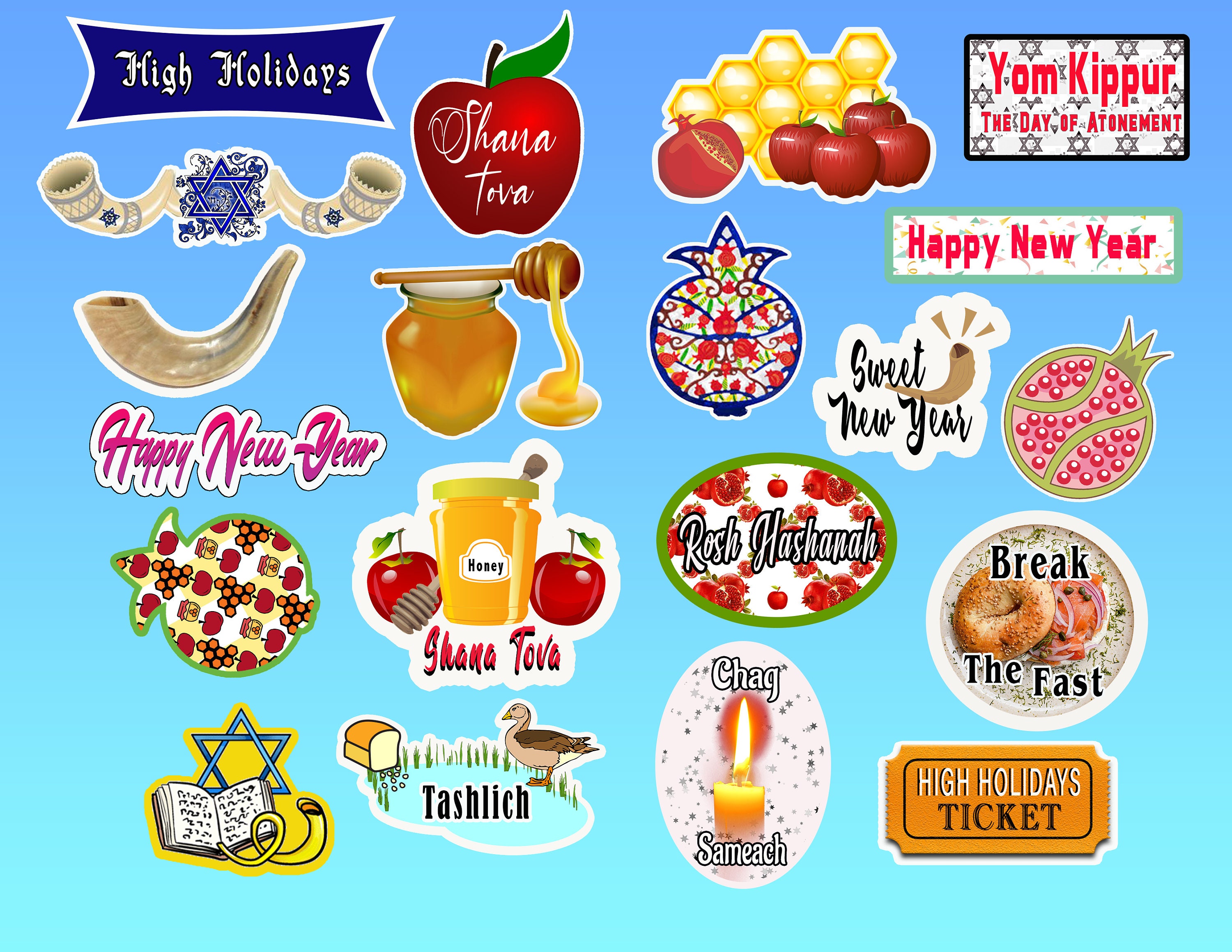 High Holiday Stickers Yom Kippur Stickers Rosh Hashanah - Etsy