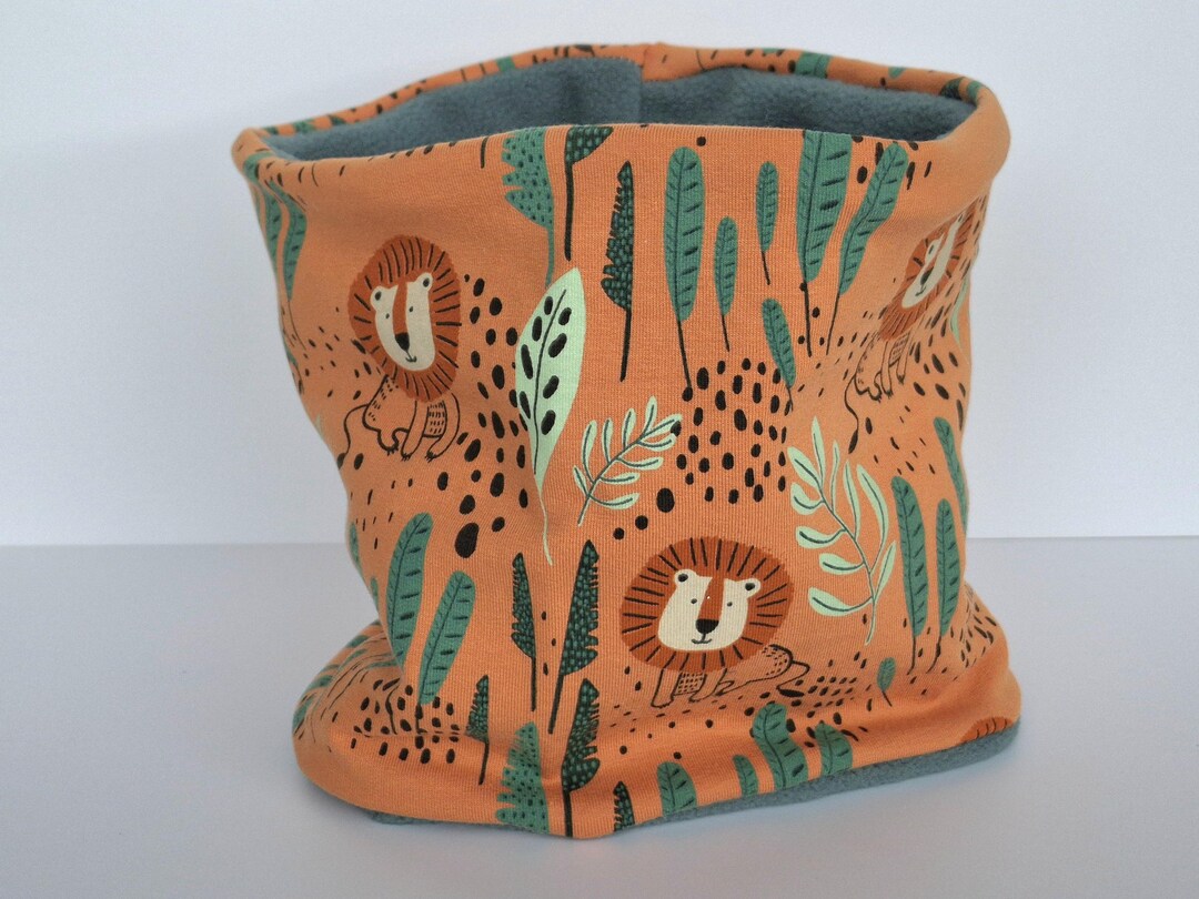 Orange Brick-colored Lion-patterned Snood Neck Warmer for Boys, Lined ...