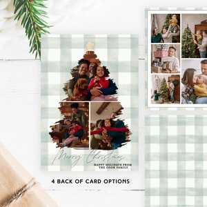 Tree Photo Christmas Card Editable Template | Green Plaid Christmas ...