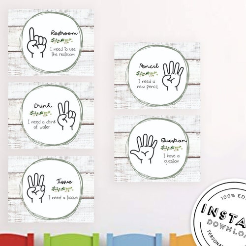 5 Non-verbal Hand Signals Classroom Management Posters - Etsy