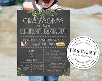 Farmhouse First Day of School Sign Printable Download First - Etsy