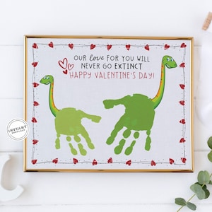 Dinosaur Valentine's Day 2 Handprint Keepsake | Dino Handprint Art ...