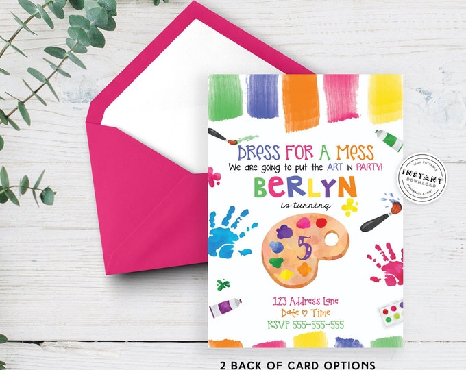 Dress for a Mess Paint Party Apron Invite-printed INVITES With ...