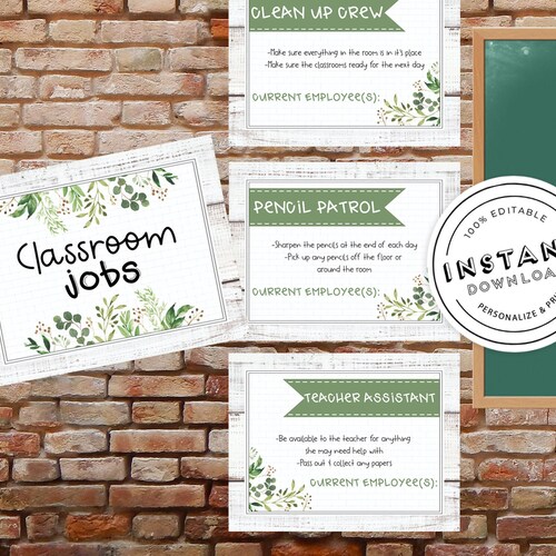 Farmhouse Classroom Jobs Editable Template 8.5x11 Classroom - Etsy