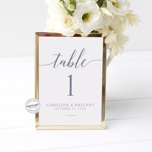 Dusty Blue Wedding Table Number Instant Download | Light Blue Table ...