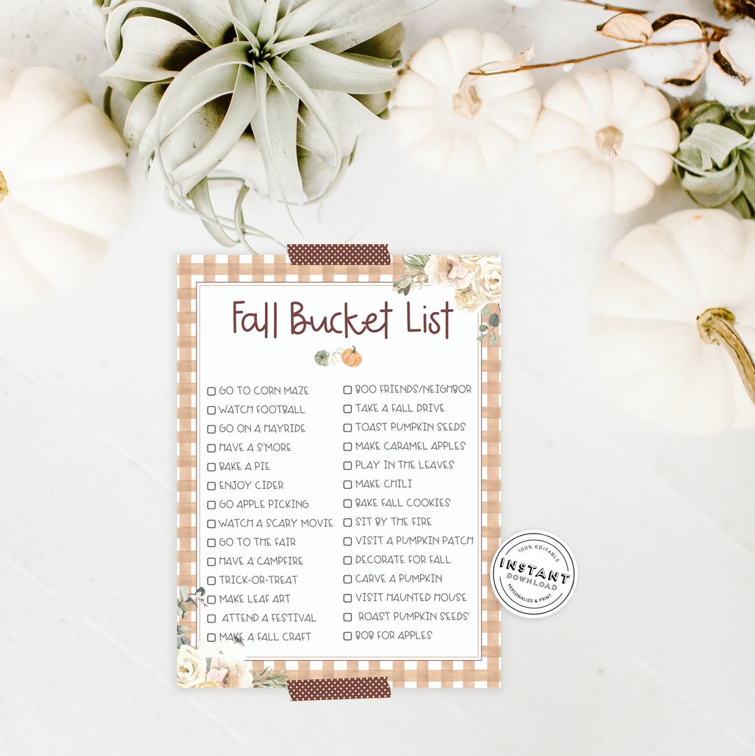 Editable Bucket List for Fall | Bucket List for Families and Friends ...