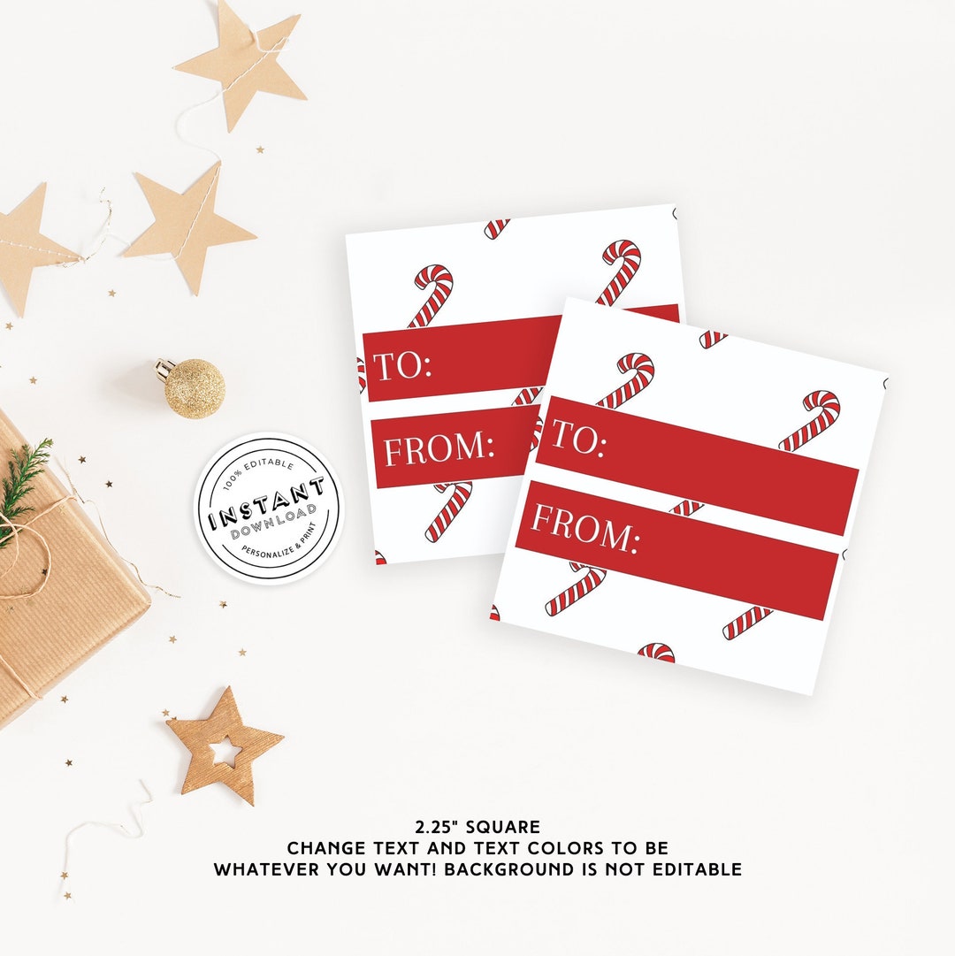 Candy Cane Christmas Gift Tag | DIY Holiday Square Gift Tags | Cute ...