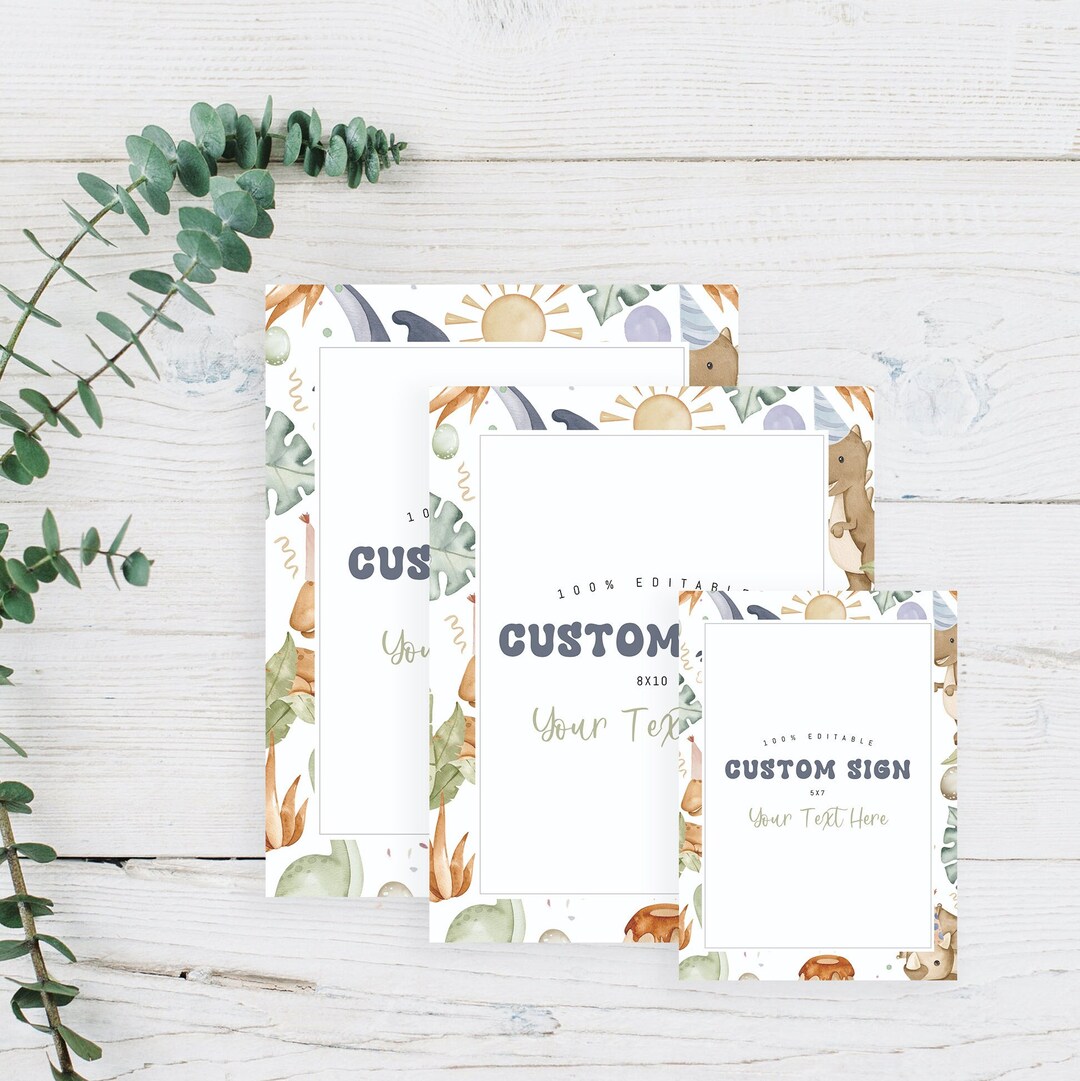 Dinosaur Custom Signs 5x7 8x10 8.5x11 | Printable Blank Custom Signs ...