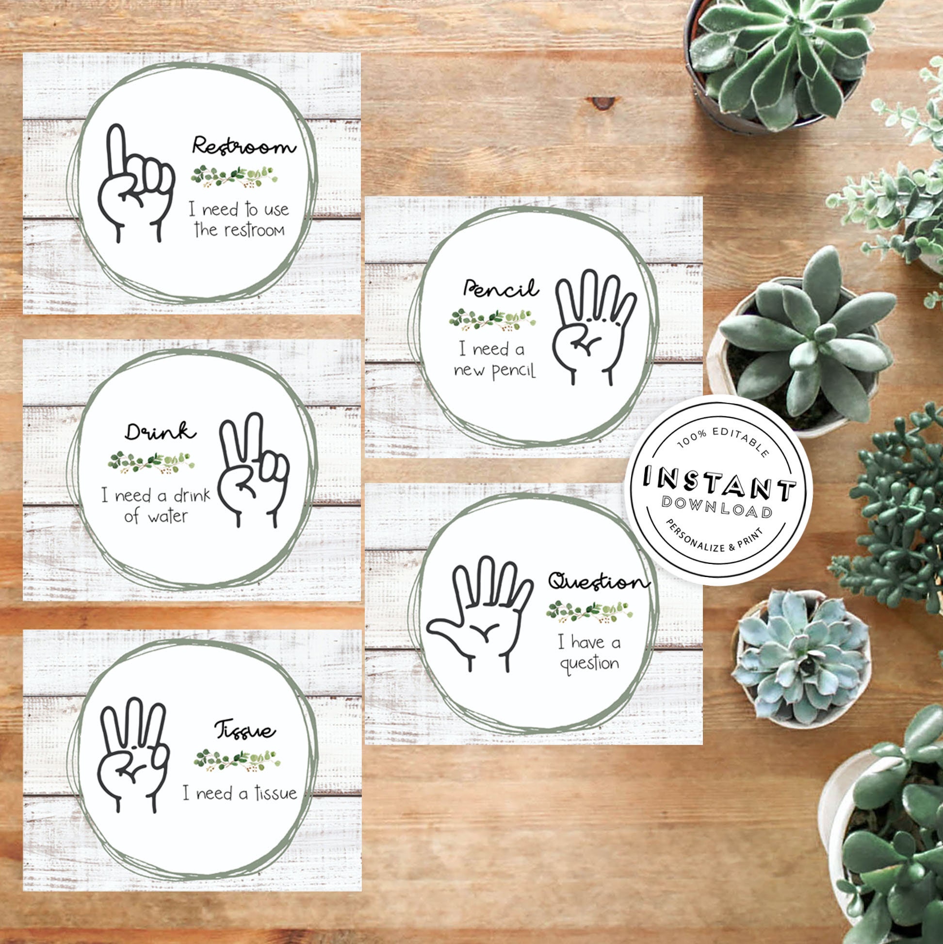 5 Non-verbal Hand Signals Classroom Management Posters | Etsy