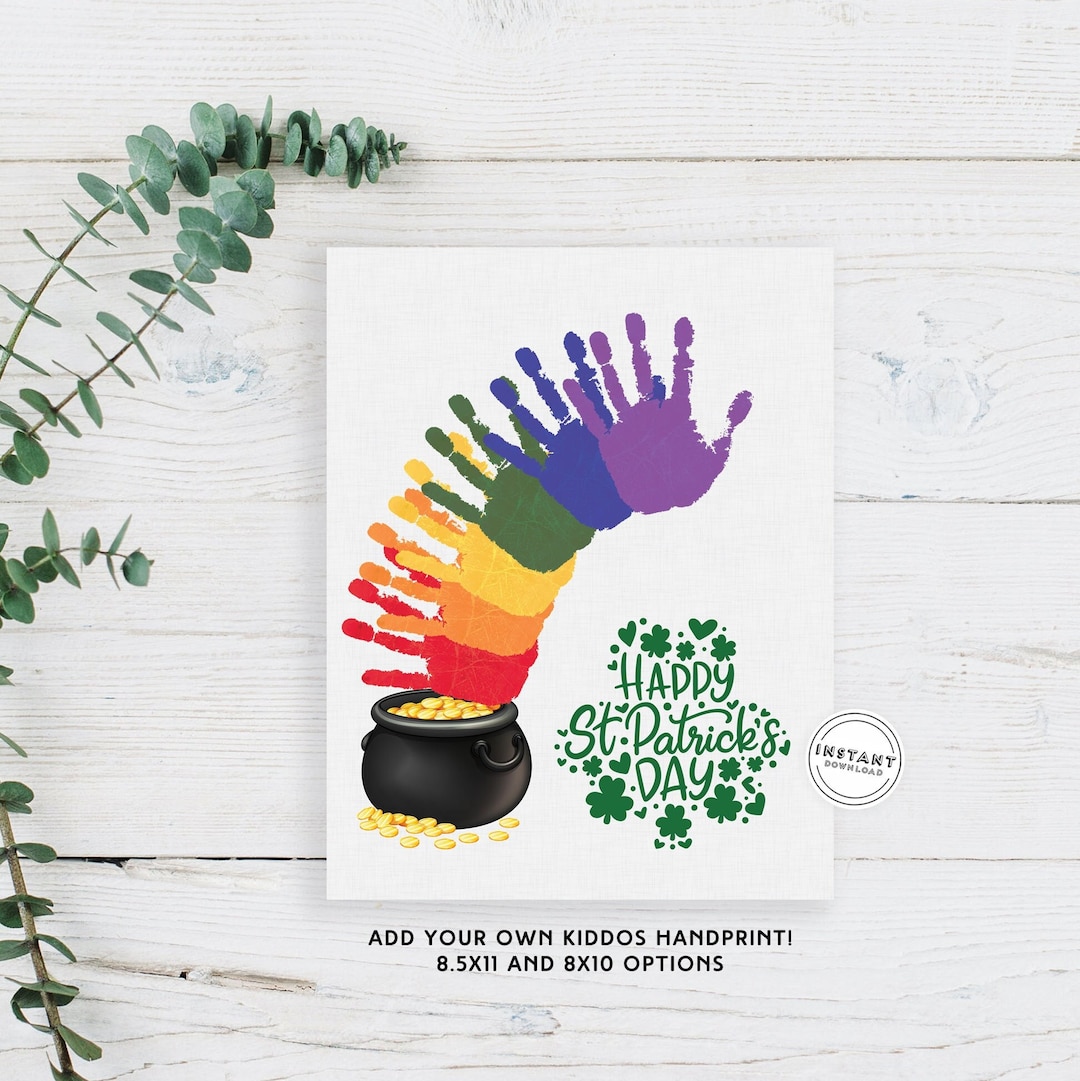 St. Patrick's Day Rainbow Handprint Craft | Rainbow Handprint Art | Pot ...